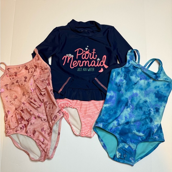 Disney | Swim | Lot Of 3 Girl Swimsuits Mermaid Minnie Mouse Tie Dye ...